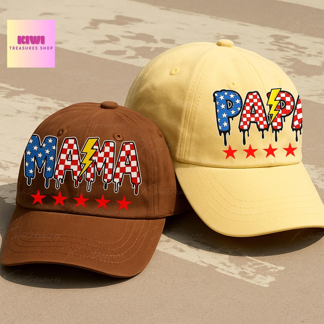 Patriotic Mama Papa Hats, 4th of July Family Caps, USA Lightning Star ...