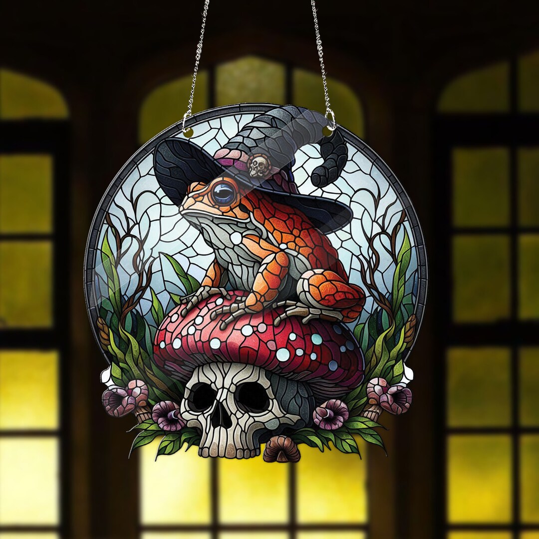 Witch Toad Acrylic Window Hangings, Cottagecore Toad , Mushroom Skull ...