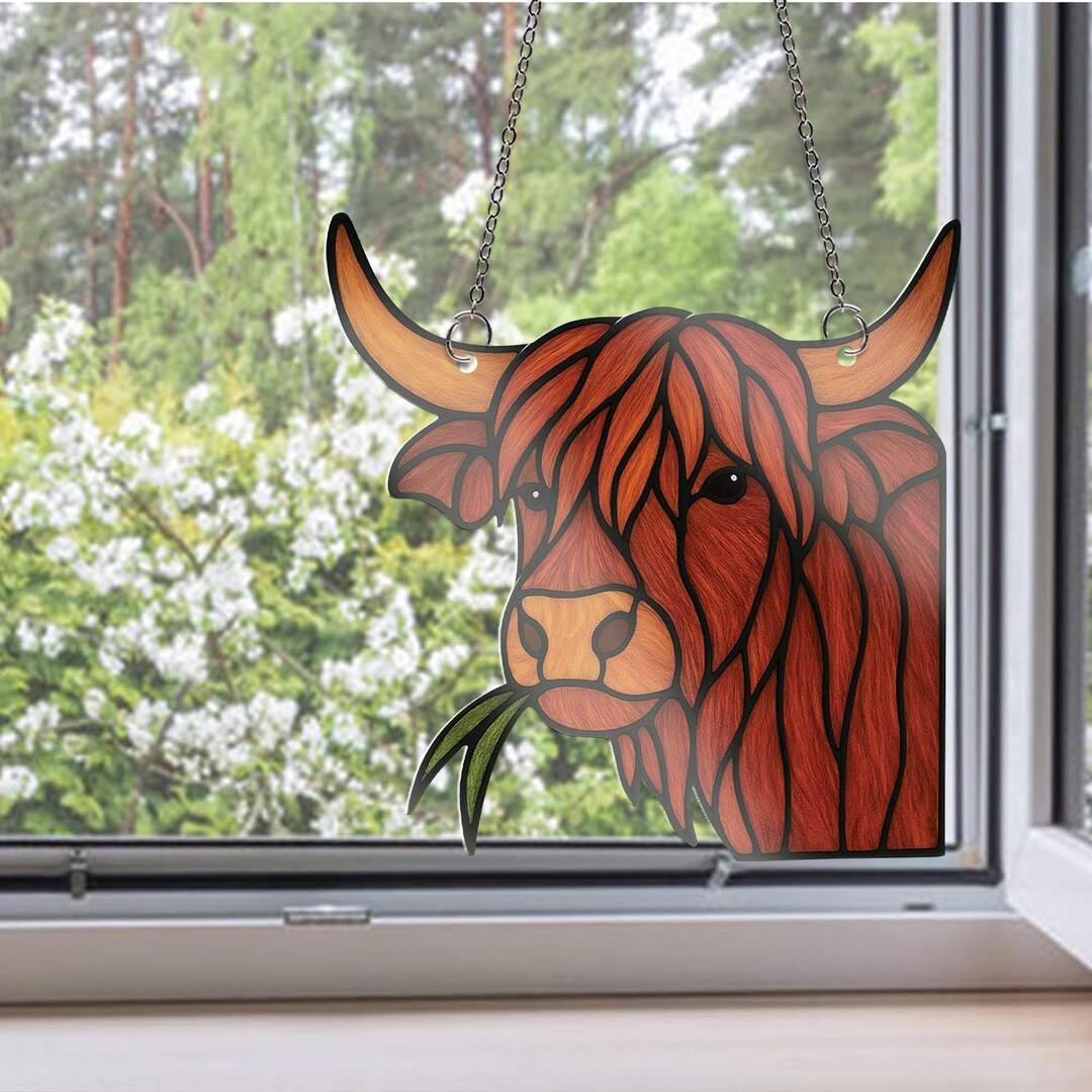 Highland Cow Acrylic Window Hanging – Farmhouse Decor Gift for Cow Mom ...