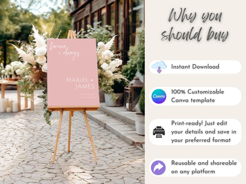 Minimalist Wedding Sign Template, Printable Modern Welcome Reception ...