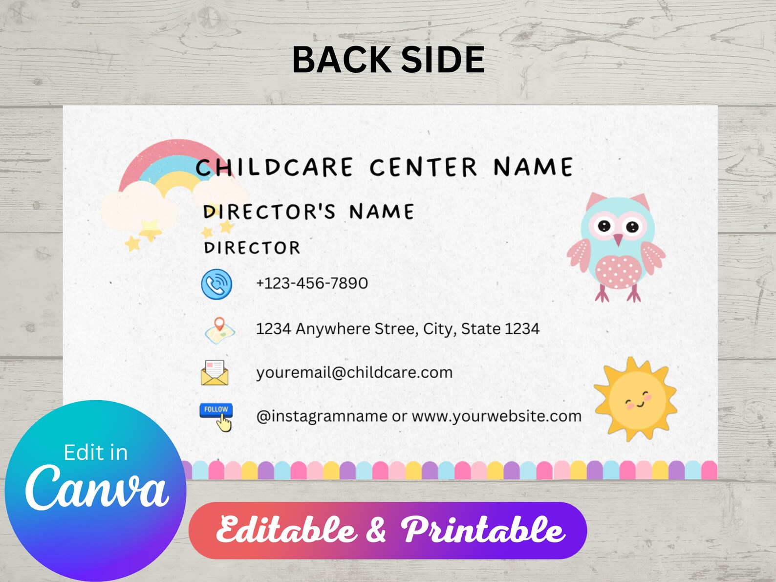 Childcare Business Card, Daycare Business Card, Editable Childcare ...