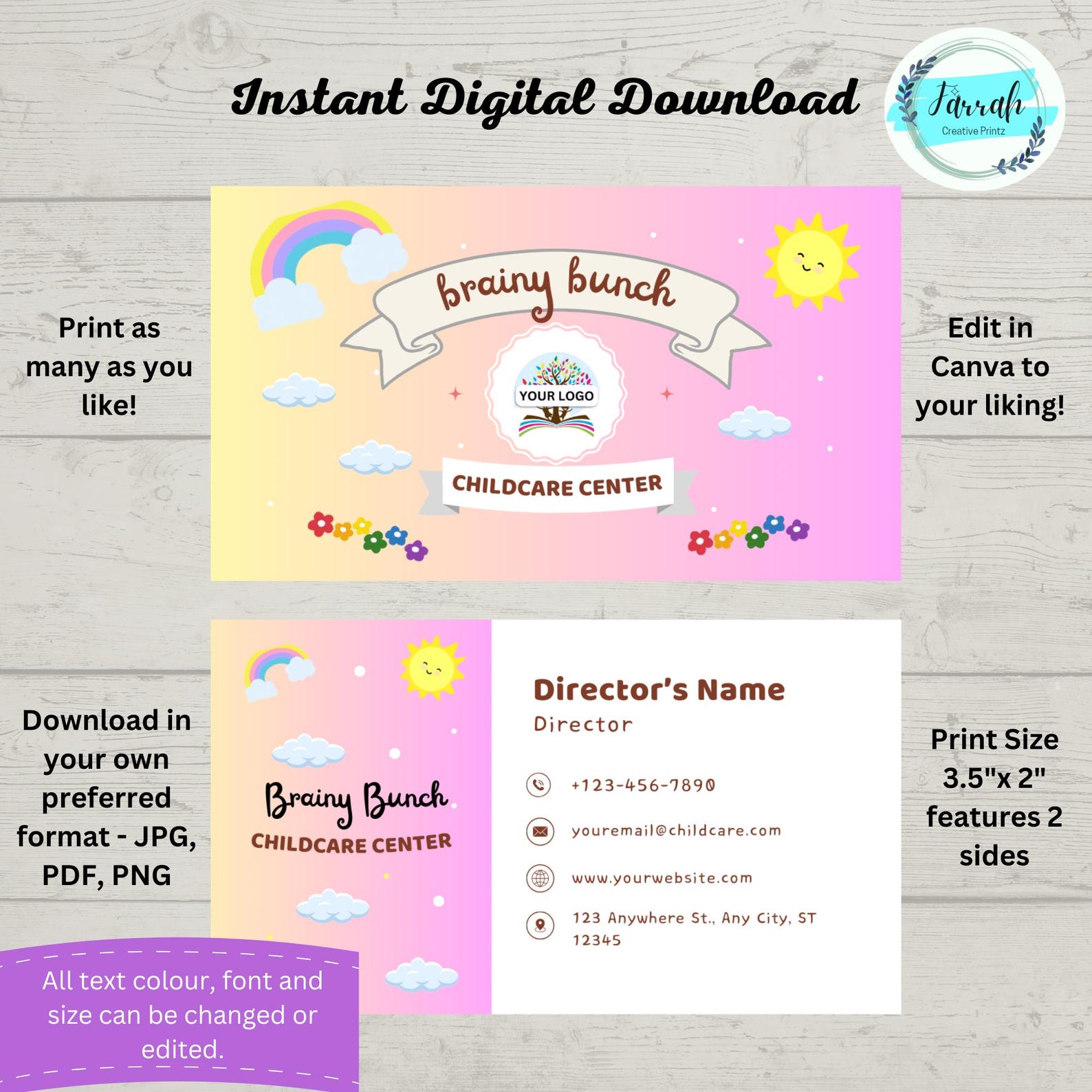 Childcare Business Card, Daycare Business Card, Editable Childcare ...