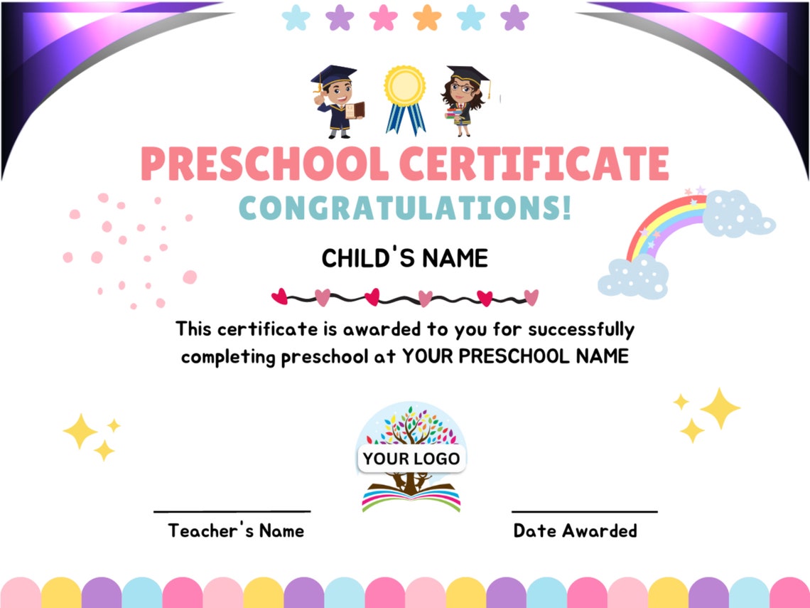 Editable Preschool Graduation Certificate, Preschool Diploma ...
