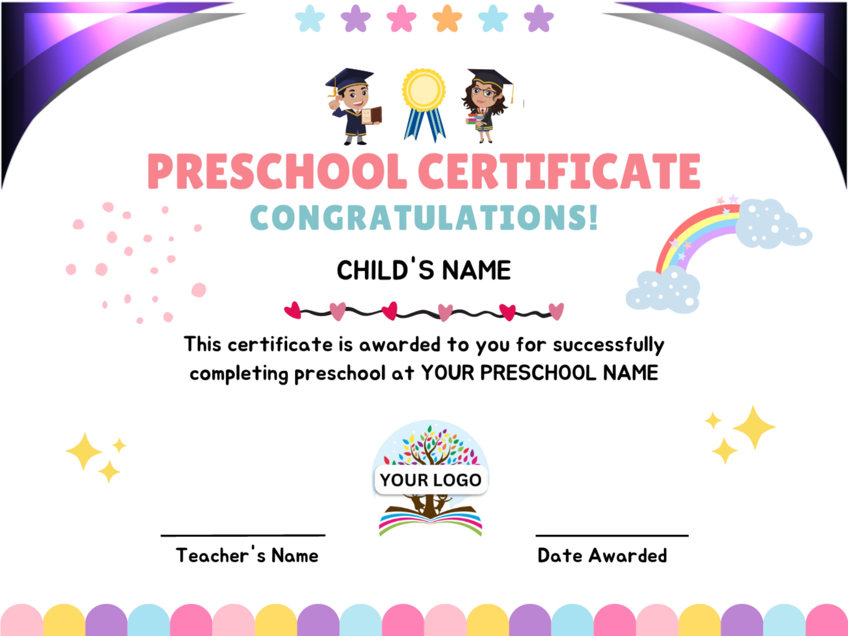 Editable Preschool Graduation Certificate, Preschool Diploma ...