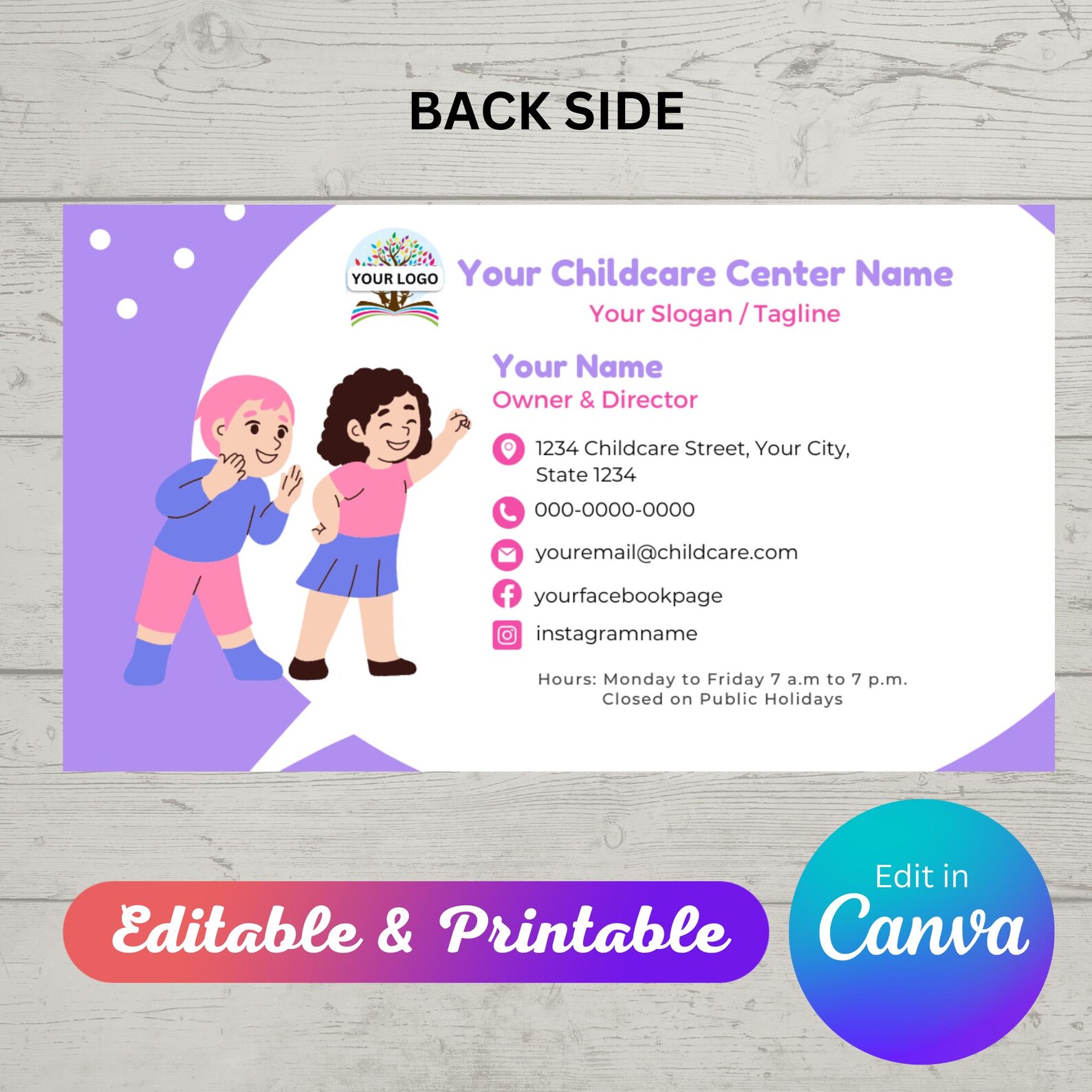 Childcare Business Card, Daycare Business Card, Editable Childcare ...