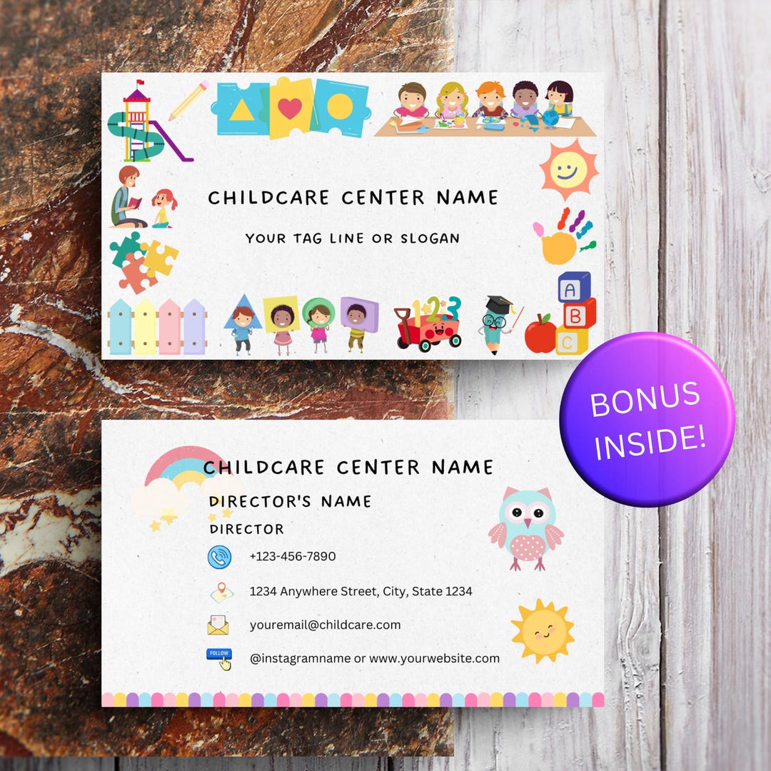 Childcare Business Card, Daycare Business Card, Editable Childcare ...