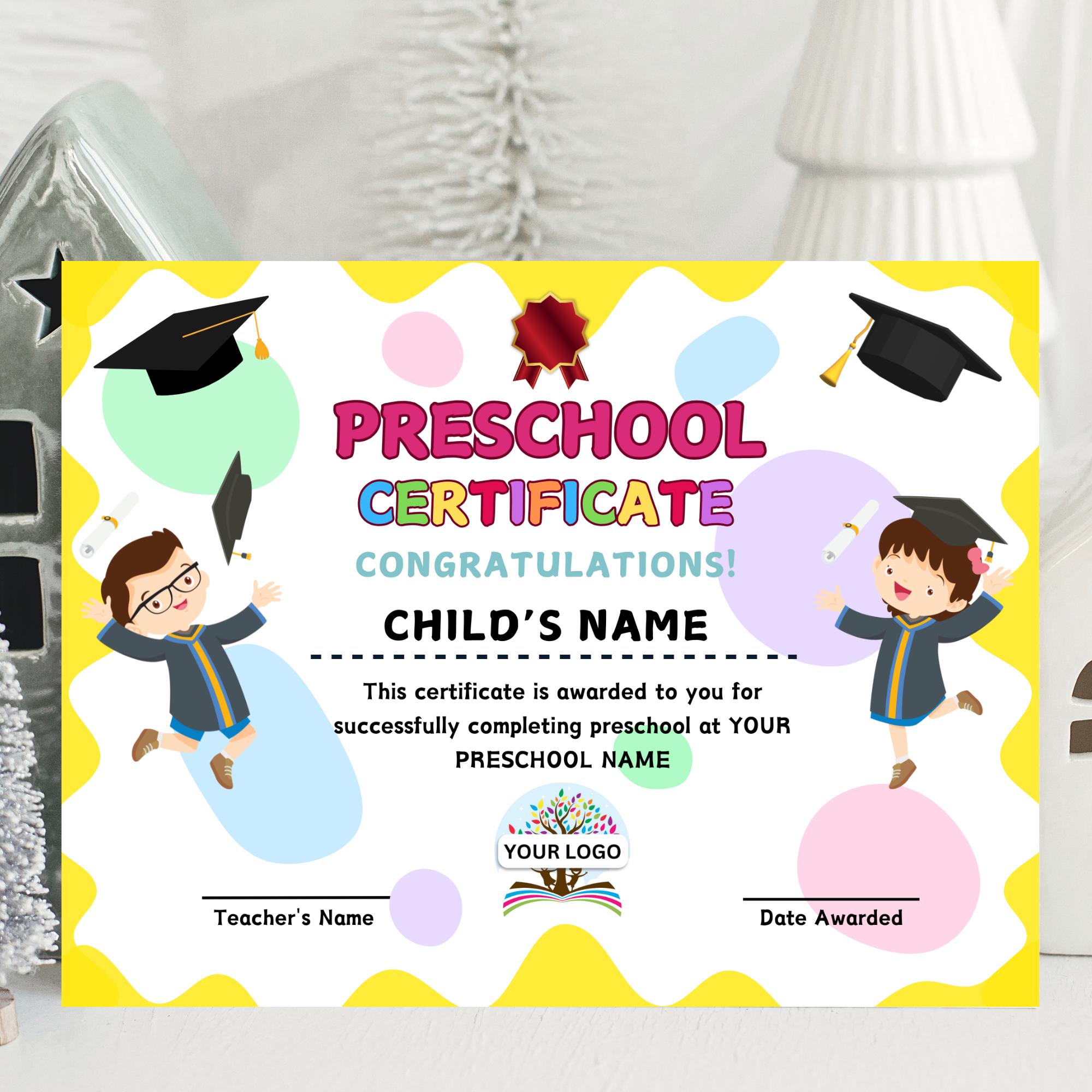 Editable Preschool Graduation Certificate, Preschool Diploma ...