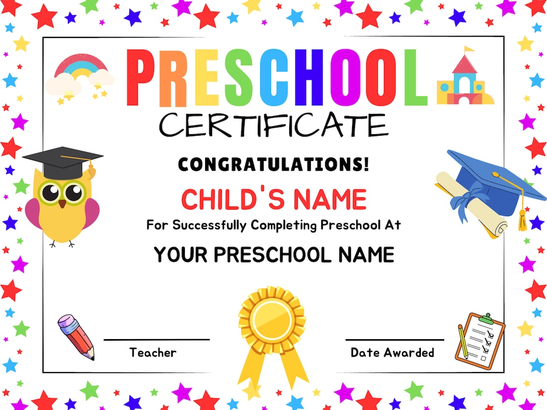 Editable Preschool Graduation Certificate, Printable Preschool ...