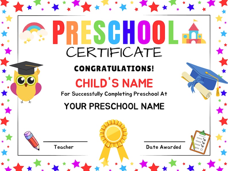 Editable Preschool Graduation Certificate, Printable Preschool ...