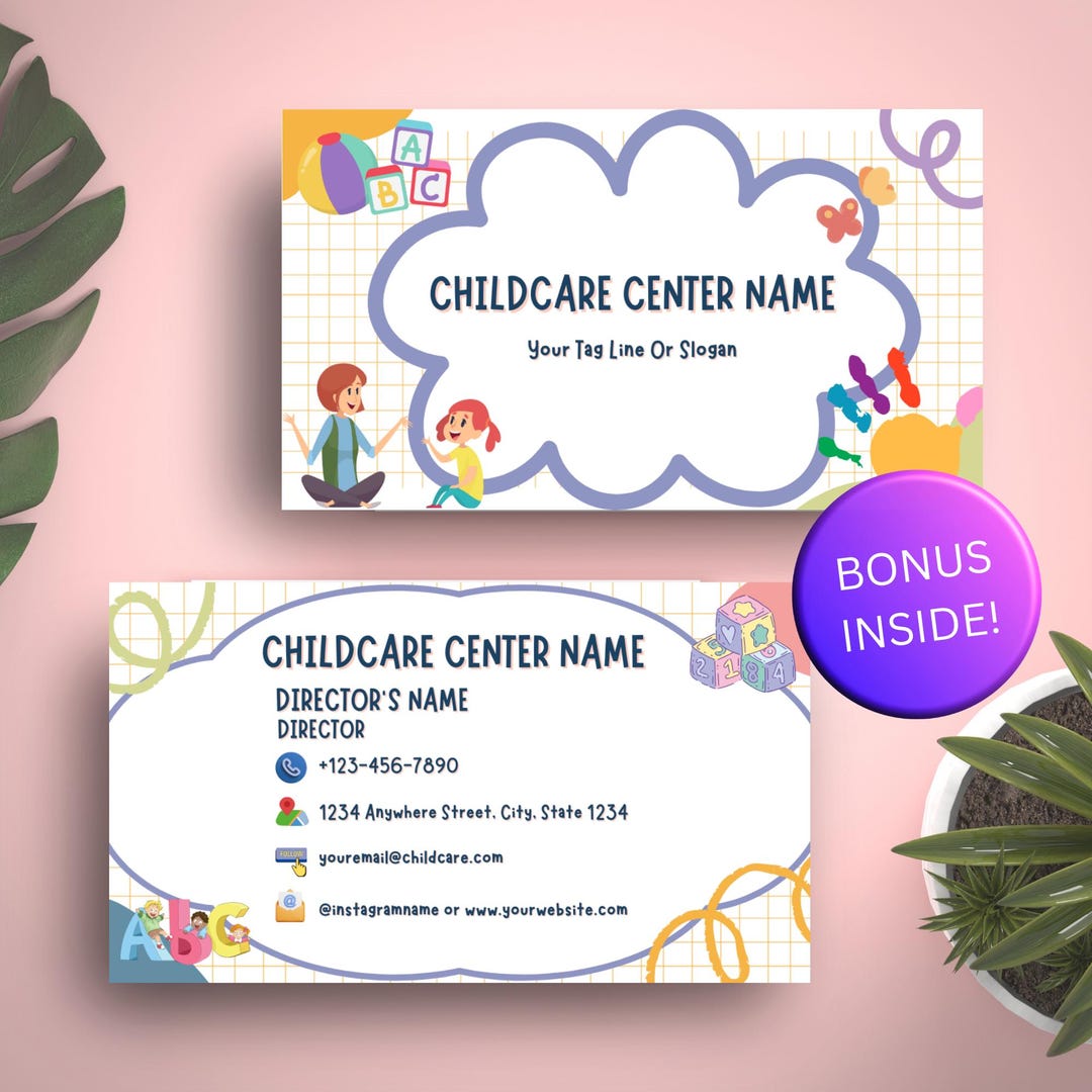Childcare Business Card, Daycare Business Card, Editable Childcare ...