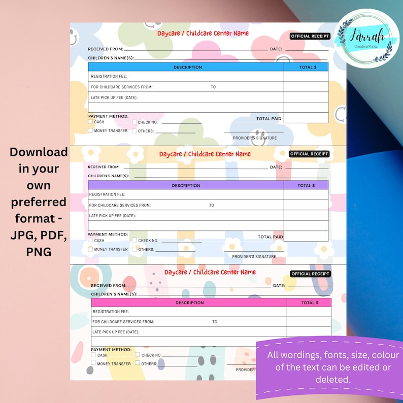 Daycare Receipt Template, Printable Childcare Invoice, Toddler School ...