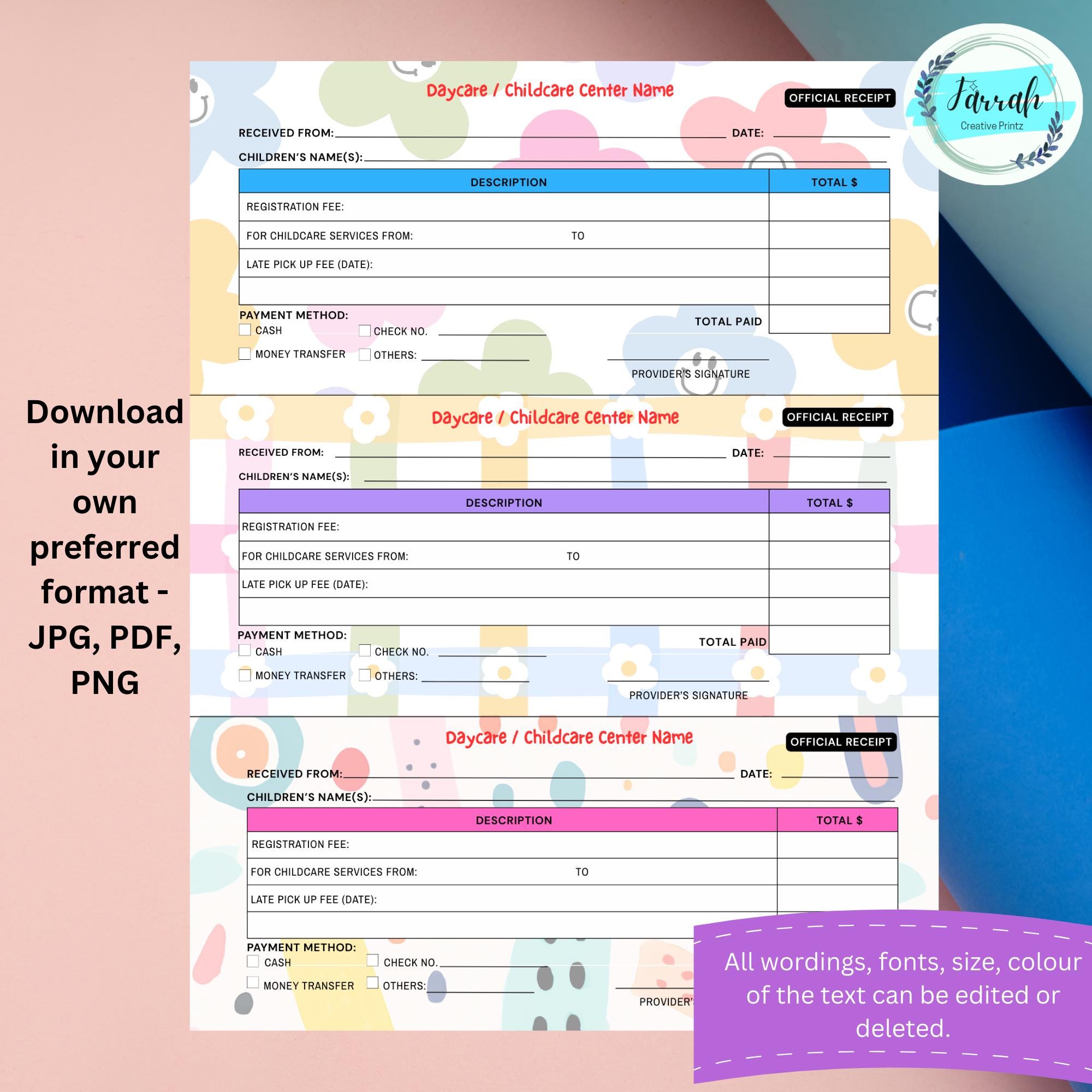 Daycare Receipt Template, Printable Childcare Invoice, Toddler School ...
