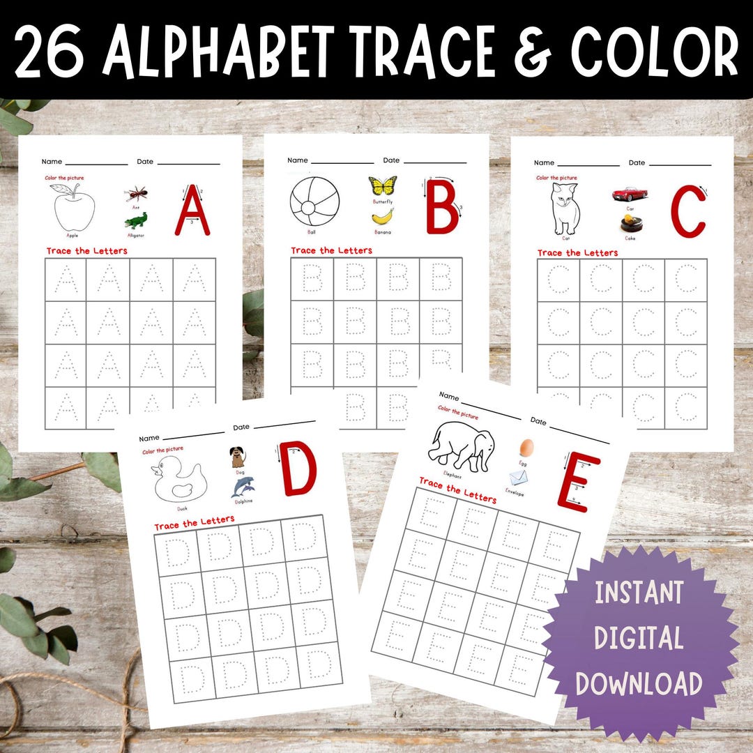 Alphabet Tracing & Coloring Worksheet Printables, 26 Uppercase Alphabet ...