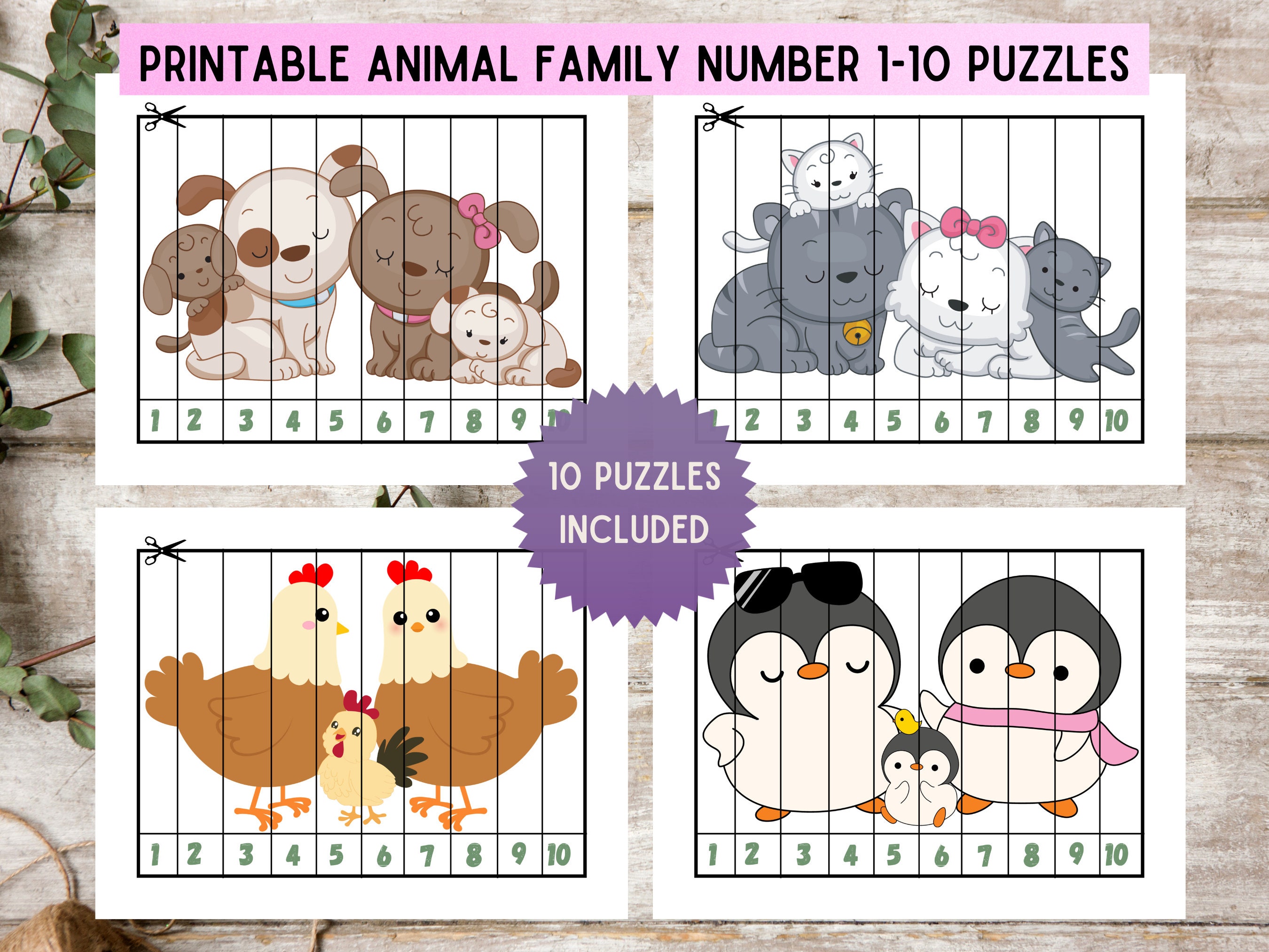 Animal Family Puzzles Number 1-10, Animal Puzzles, Matching Puzzles ...