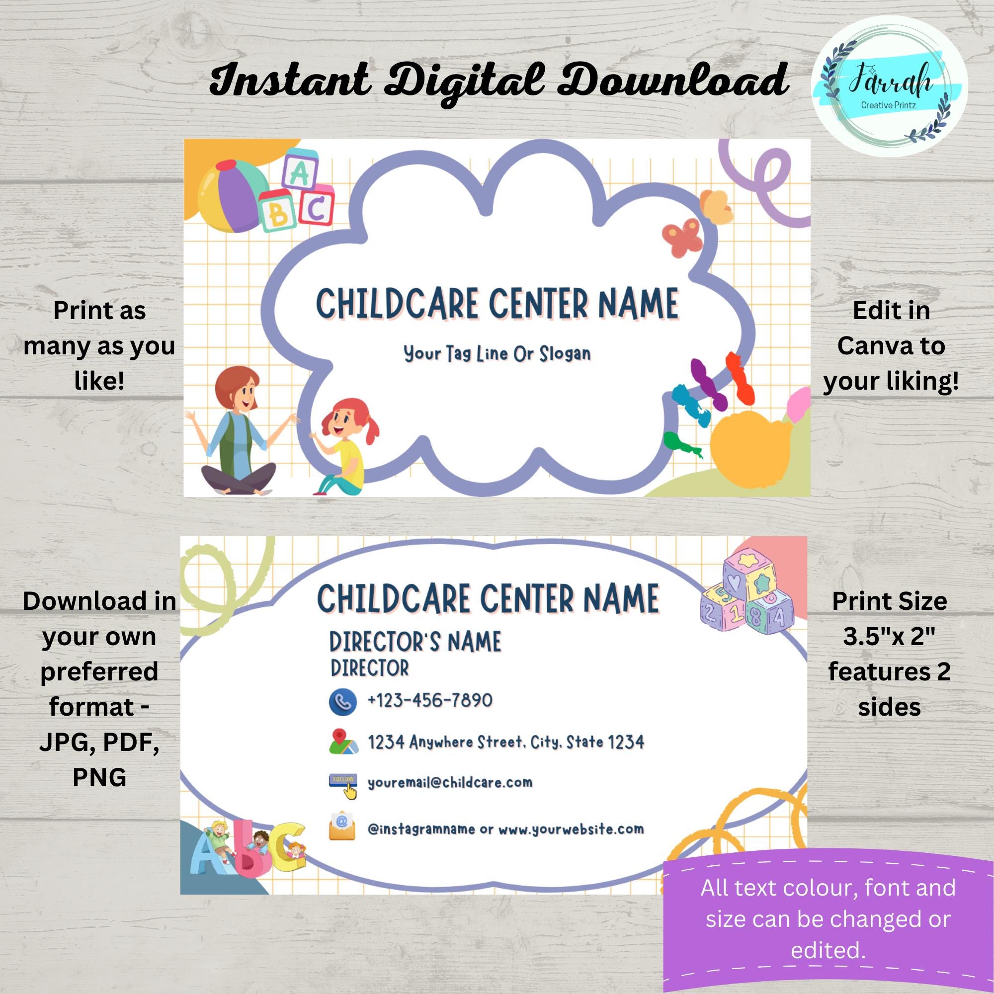 Childcare Business Card, Daycare Business Card, Editable Childcare ...