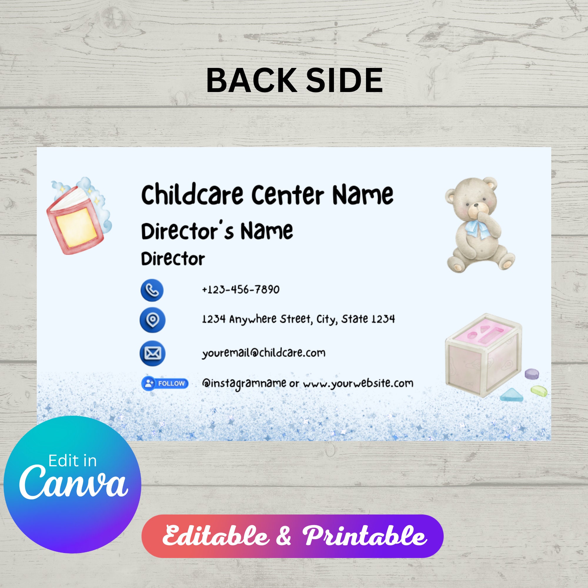 Childcare Business Card, Daycare Business Card, Editable Daycare ...