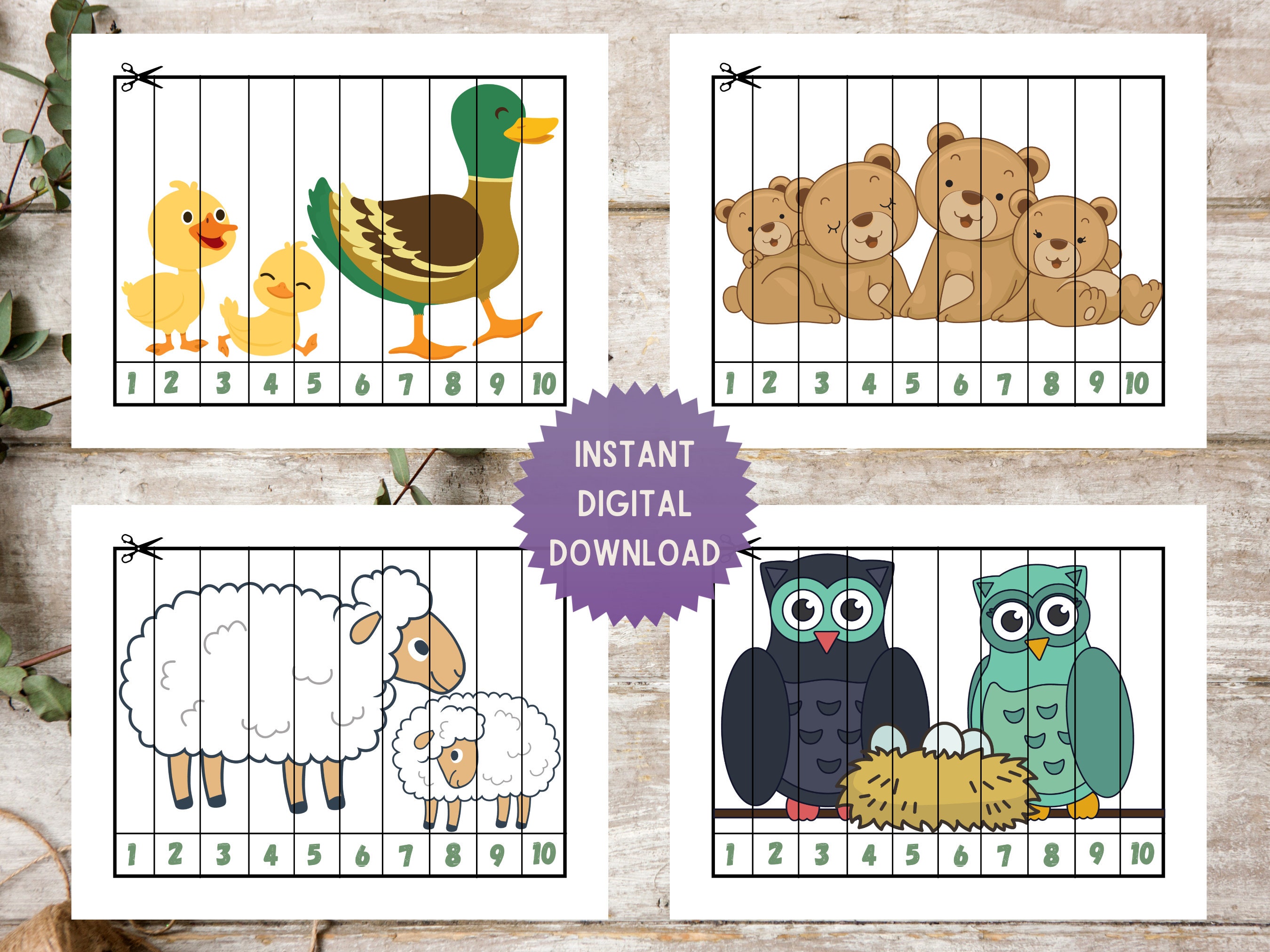 Animal Family Puzzles Number 1-10, Animal Puzzles, Matching Puzzles ...