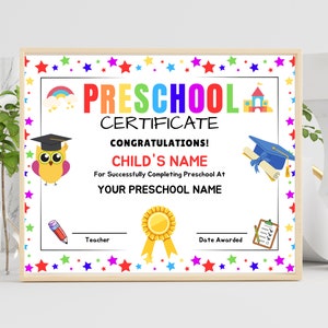 Editable Preschool Graduation Certificate, Printable Preschool ...