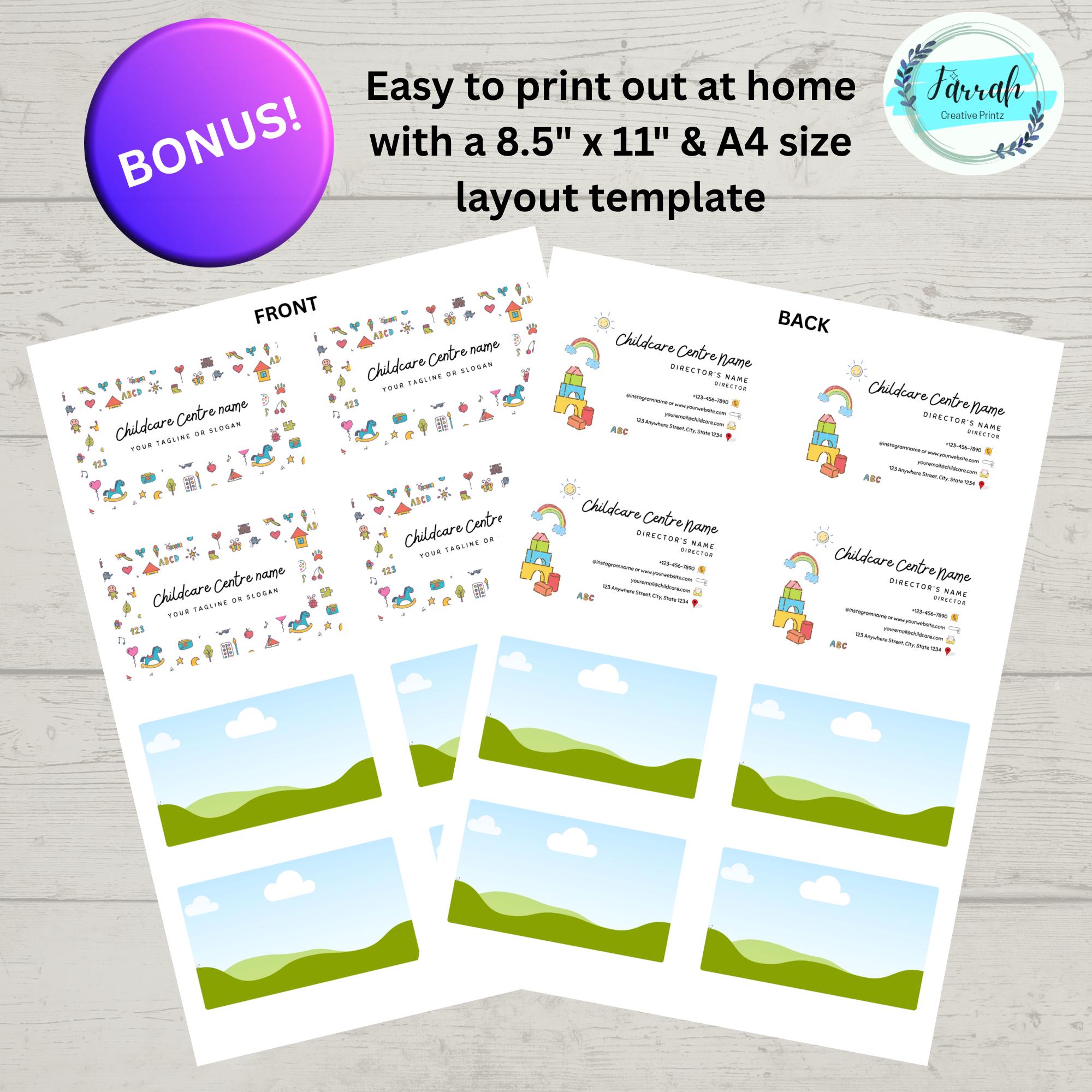 Childcare Business Card, Daycare Business Card, Editable & Printable ...