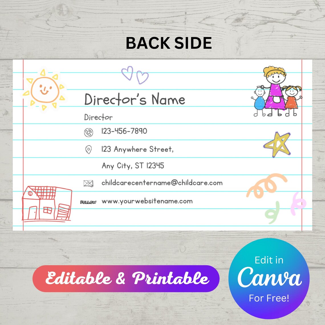 Childcare Business Card, Daycare Business Card, Editable Childcare ...