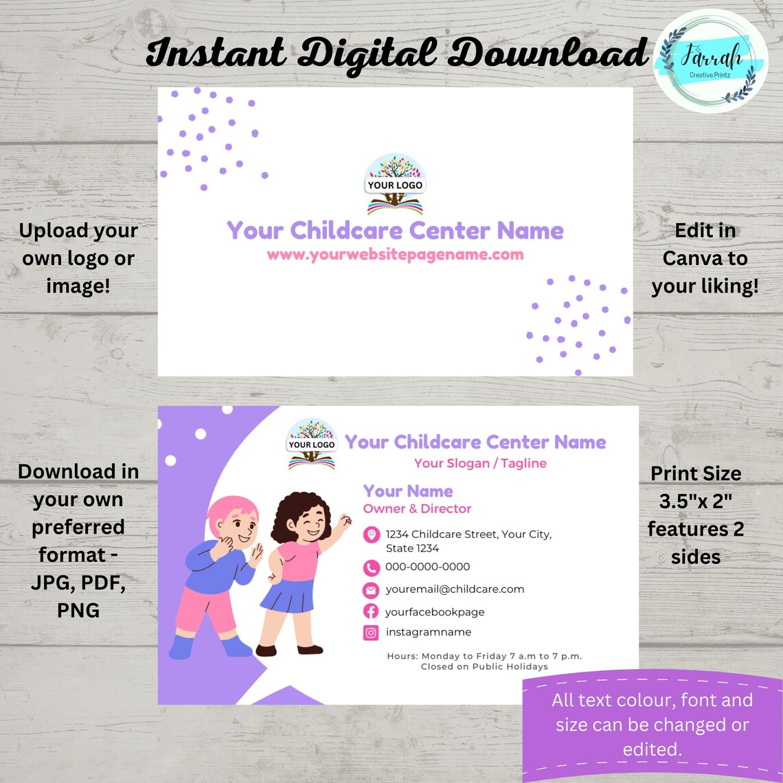 Childcare Business Card, Daycare Business Card, Editable Childcare ...