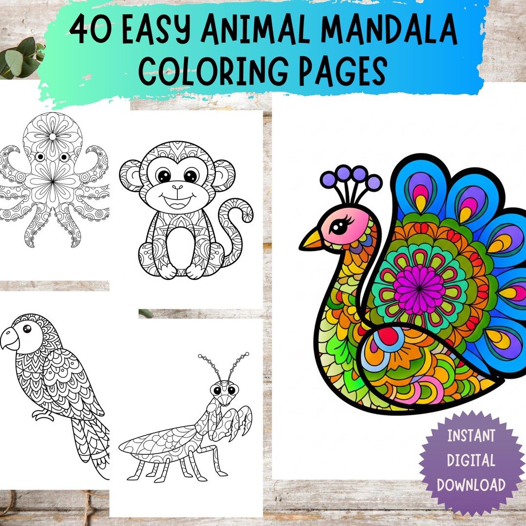 40 Easy Animal Mandala Coloring Pages, Simple Mandalas, Stress Relief ...