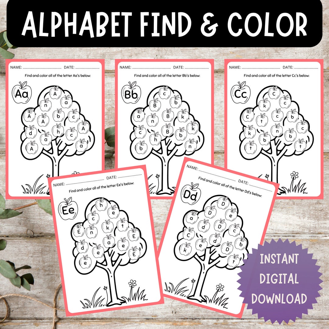 Alphabet Find & Color Worksheet, Printable Alphabet Coloring Pages, ABC ...