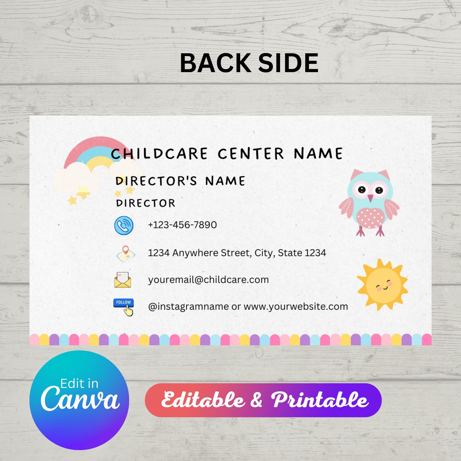 Childcare Business Card, Daycare Business Card, Editable Childcare ...