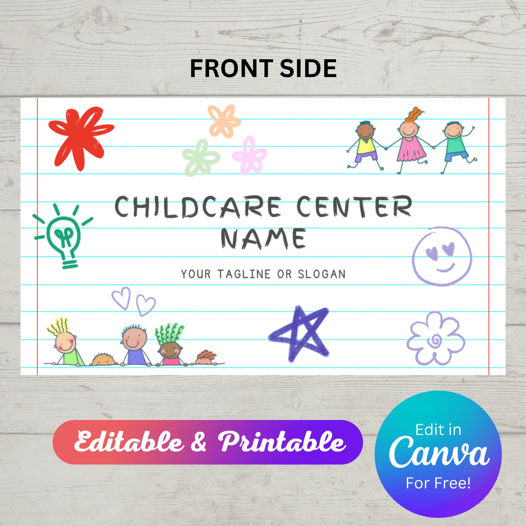 Childcare Business Card, Daycare Business Card, Editable Childcare ...