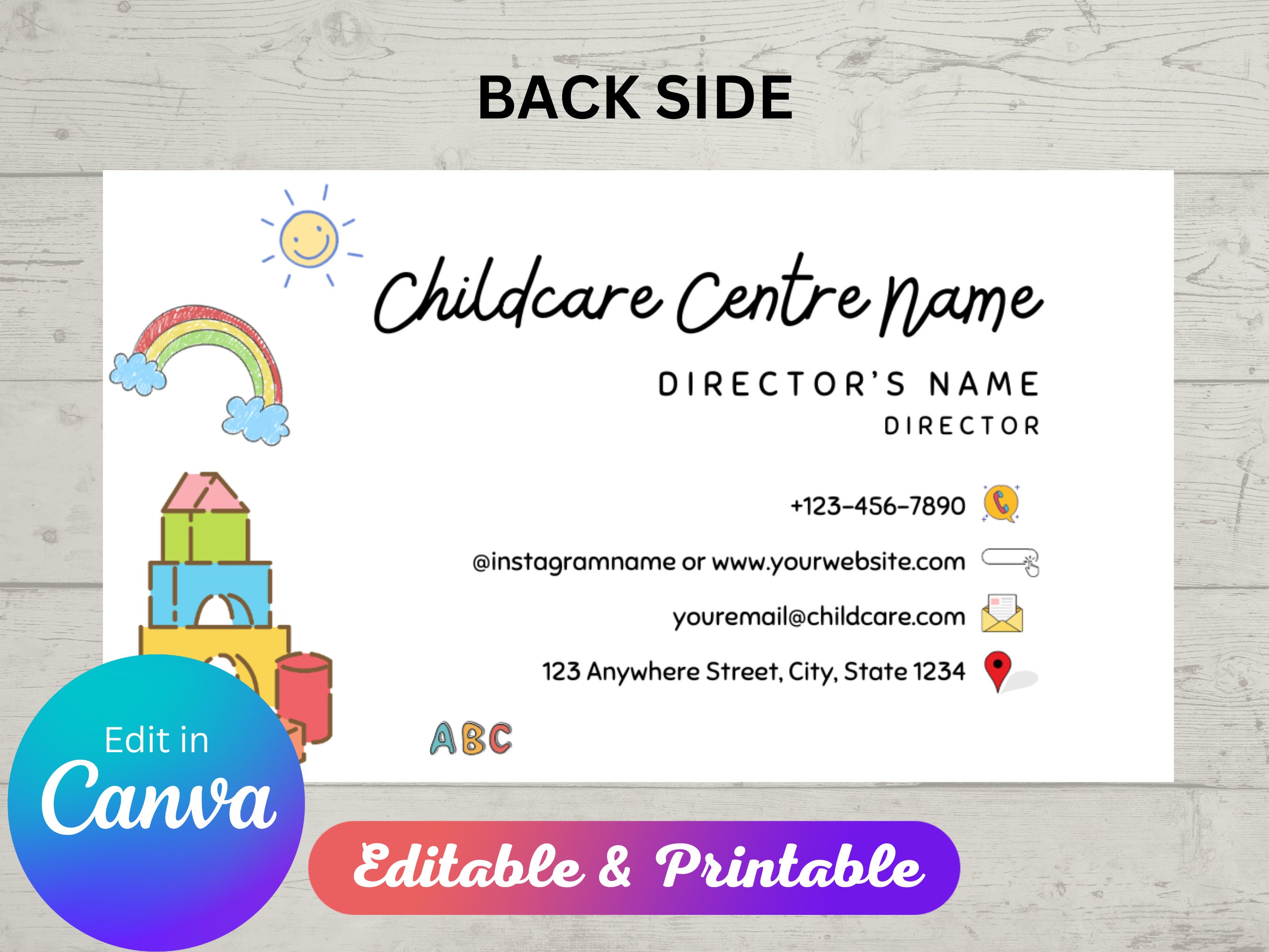 Childcare Business Card, Daycare Business Card, Editable & Printable ...