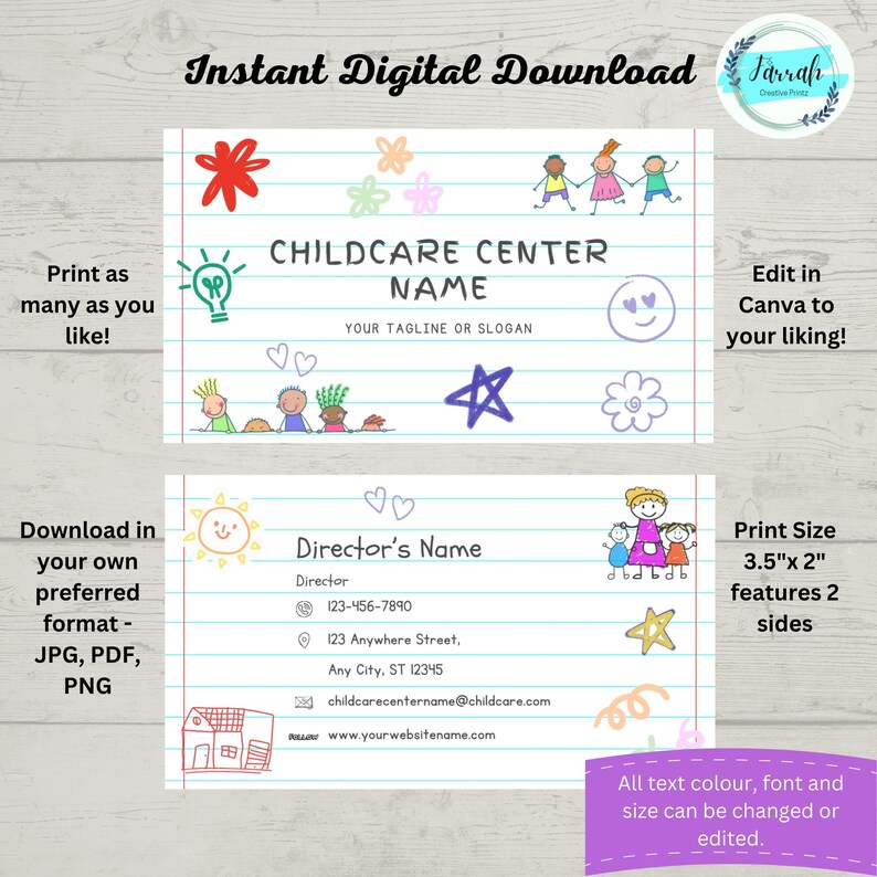 Childcare Business Card, Daycare Business Card, Editable Childcare ...