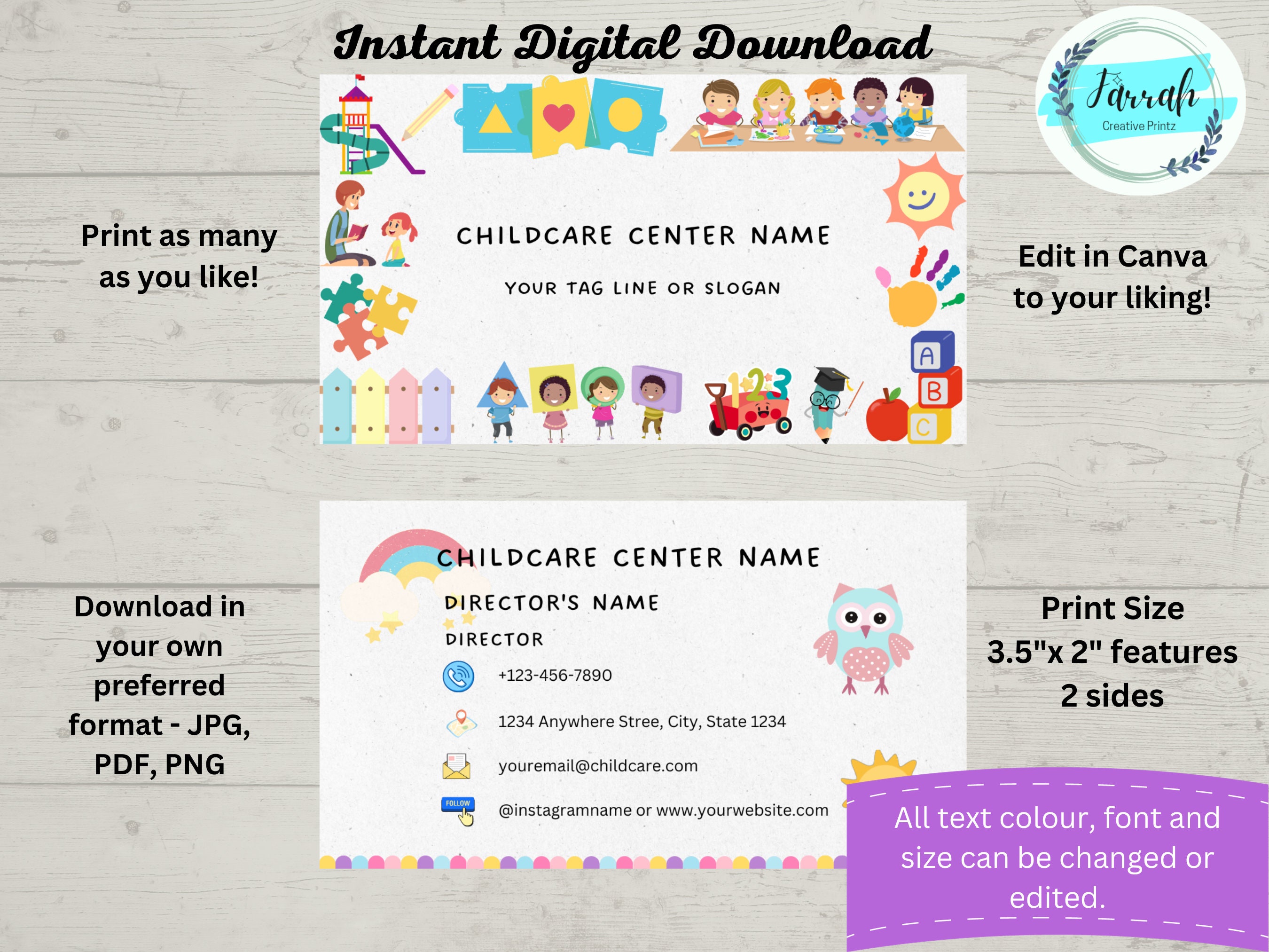 Childcare Business Card, Daycare Business Card, Editable Childcare ...