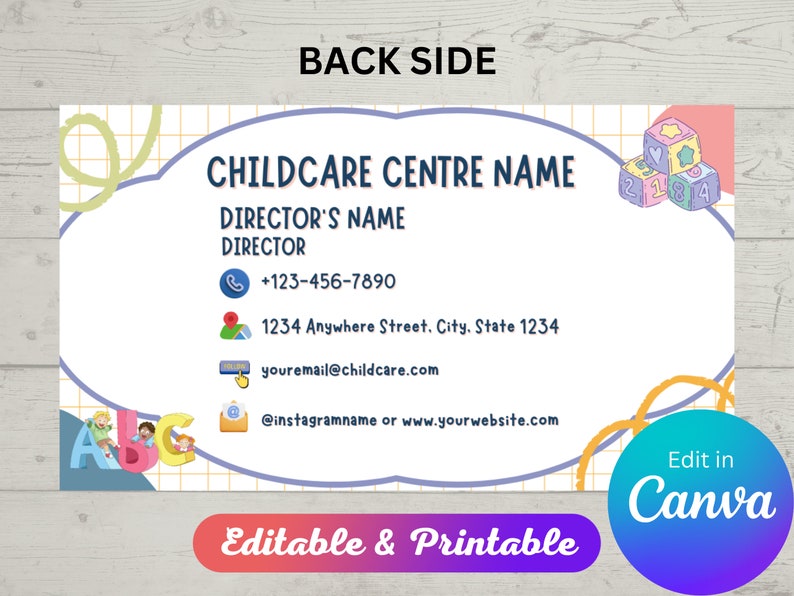 Childcare Business Card, Daycare Business Card, Editable Childcare ...
