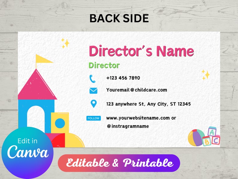 Childcare Business Card, Daycare Business Card, Editable Childcare ...