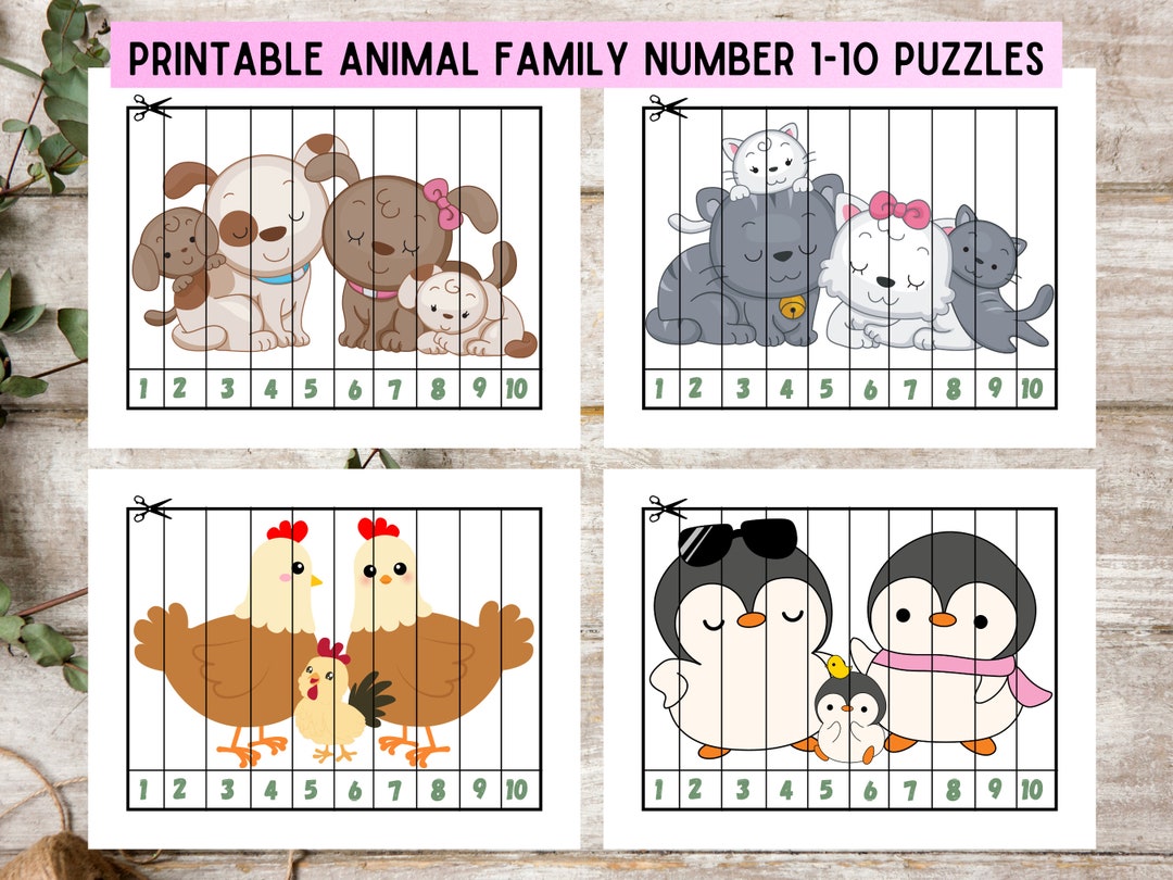 Animal Family Puzzles Number 1-10, Animal Puzzles, Matching Puzzles ...