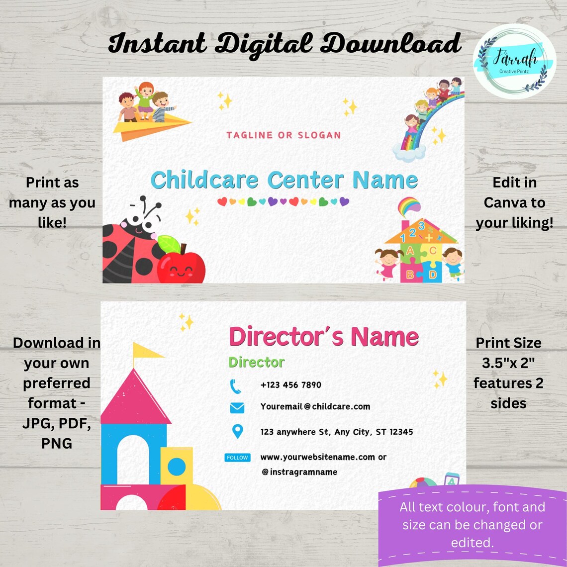 Childcare Business Card, Daycare Business Card, Editable Childcare ...