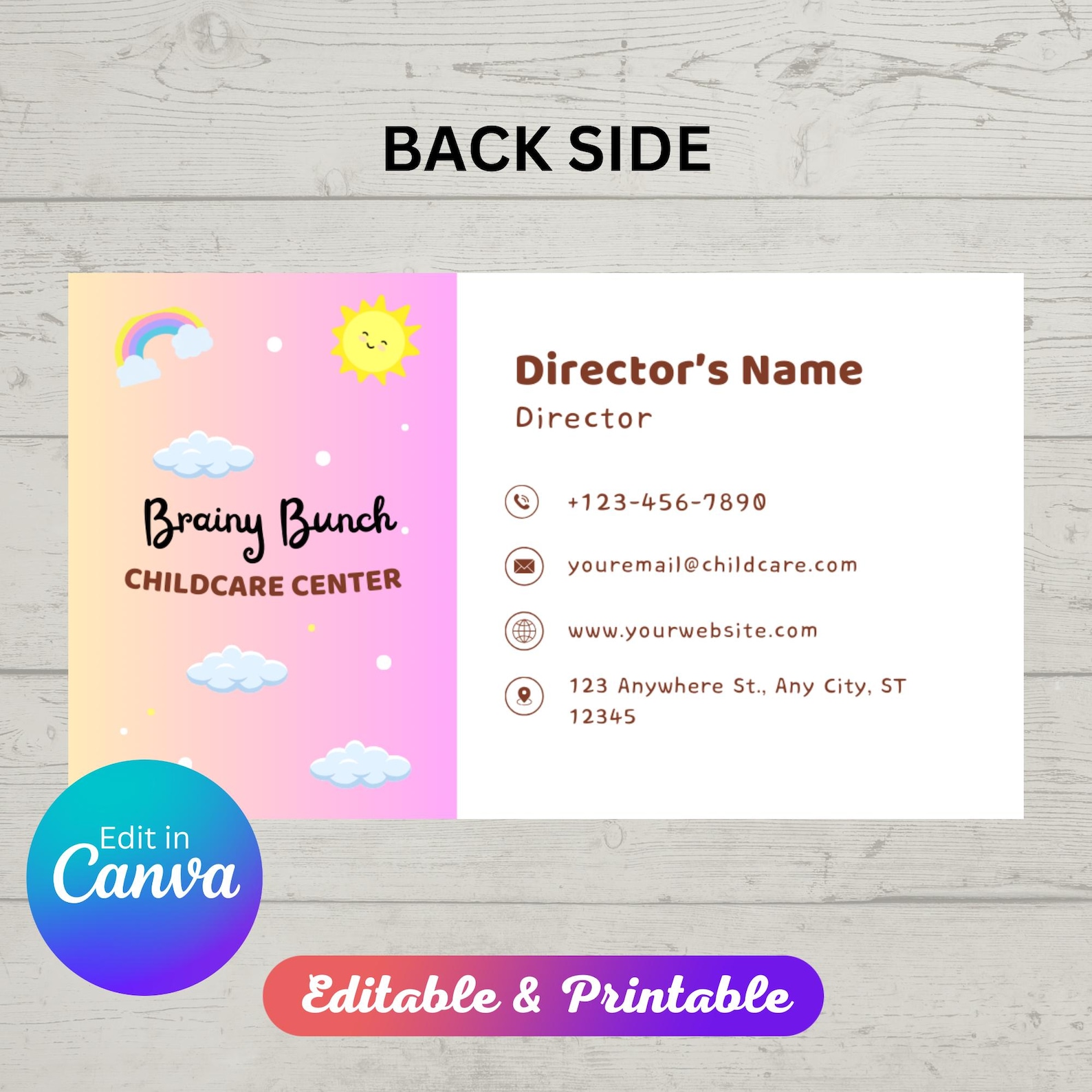 Childcare Business Card, Daycare Business Card, Editable Childcare ...