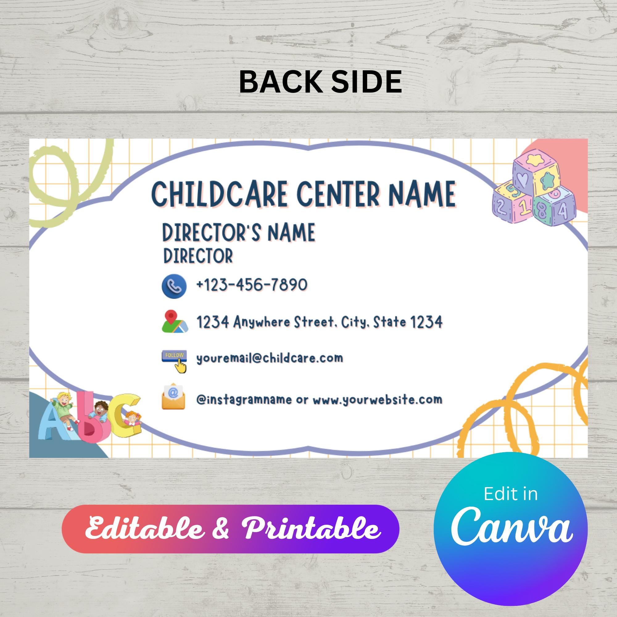 Childcare Business Card, Daycare Business Card, Editable Childcare ...