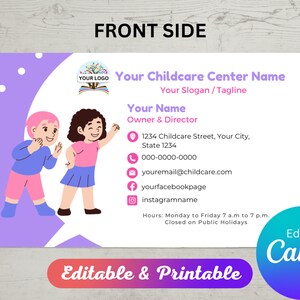 Childcare Business Card, Daycare Business Card, Editable Childcare ...