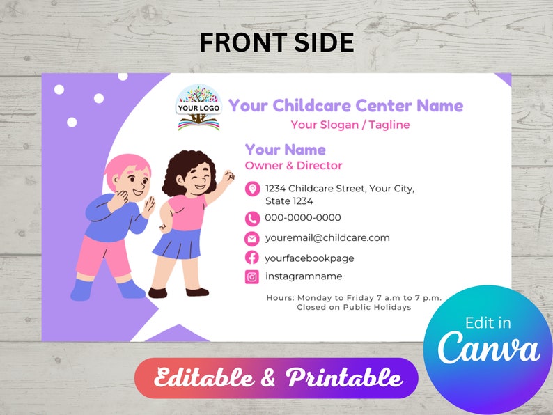 Childcare Business Card, Daycare Business Card, Editable Childcare ...