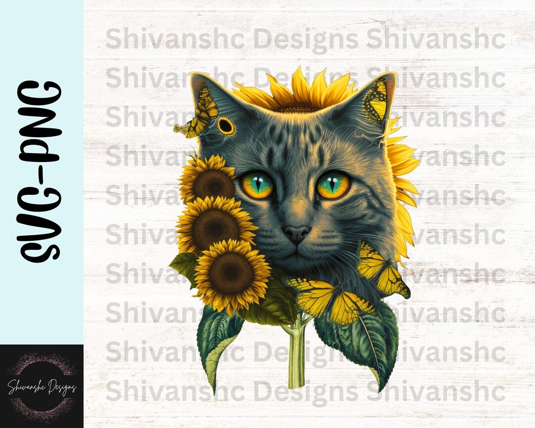 Cute Cat Png Cute Cat With Sunflowers Clipart Cat Svg Farm - Etsy Australia