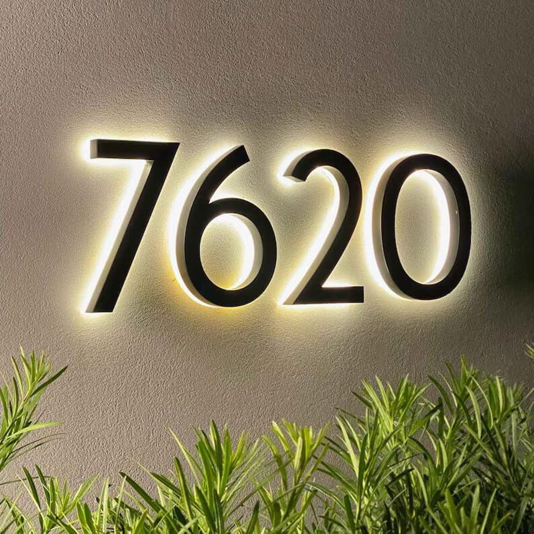 Custom Address Sign, Backlit Number Sign, House Number Sign, Halo Lit ...