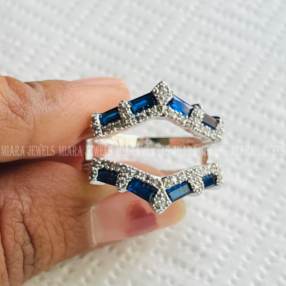 Enhancer Ring Guard 2ct Baguette Cut Blue Sapphire Engagement Ring ...
