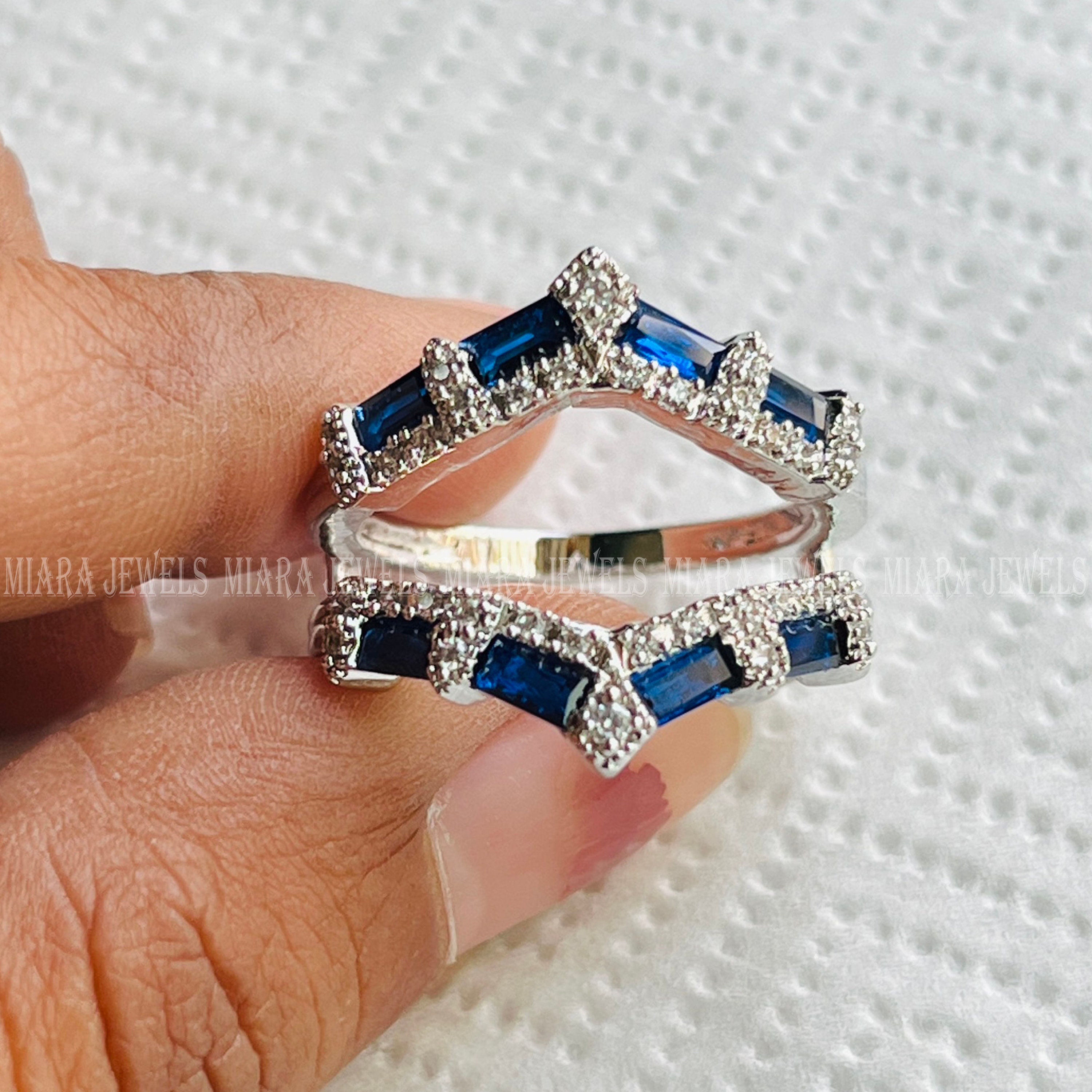 Enhancer Ring Guard 2ct Baguette Cut Blue Sapphire Engagement Ring ...