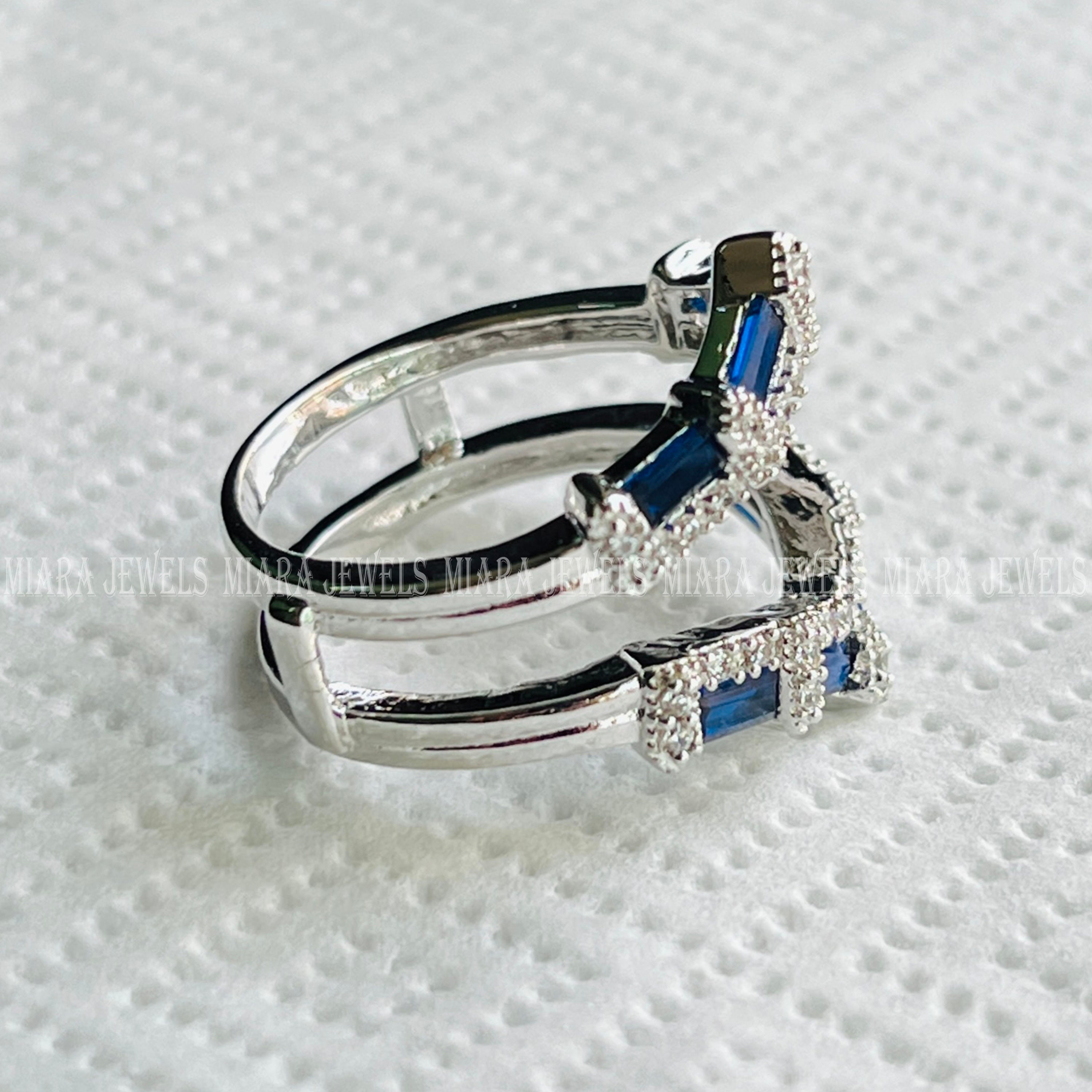 Enhancer Ring Guard 2ct Baguette Cut Blue Sapphire Engagement Ring ...