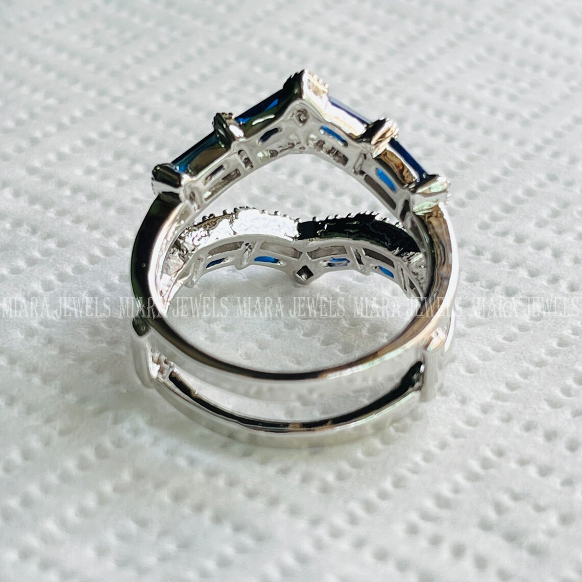 Enhancer Ring Guard 2ct Baguette Cut Blue Sapphire Engagement Ring ...