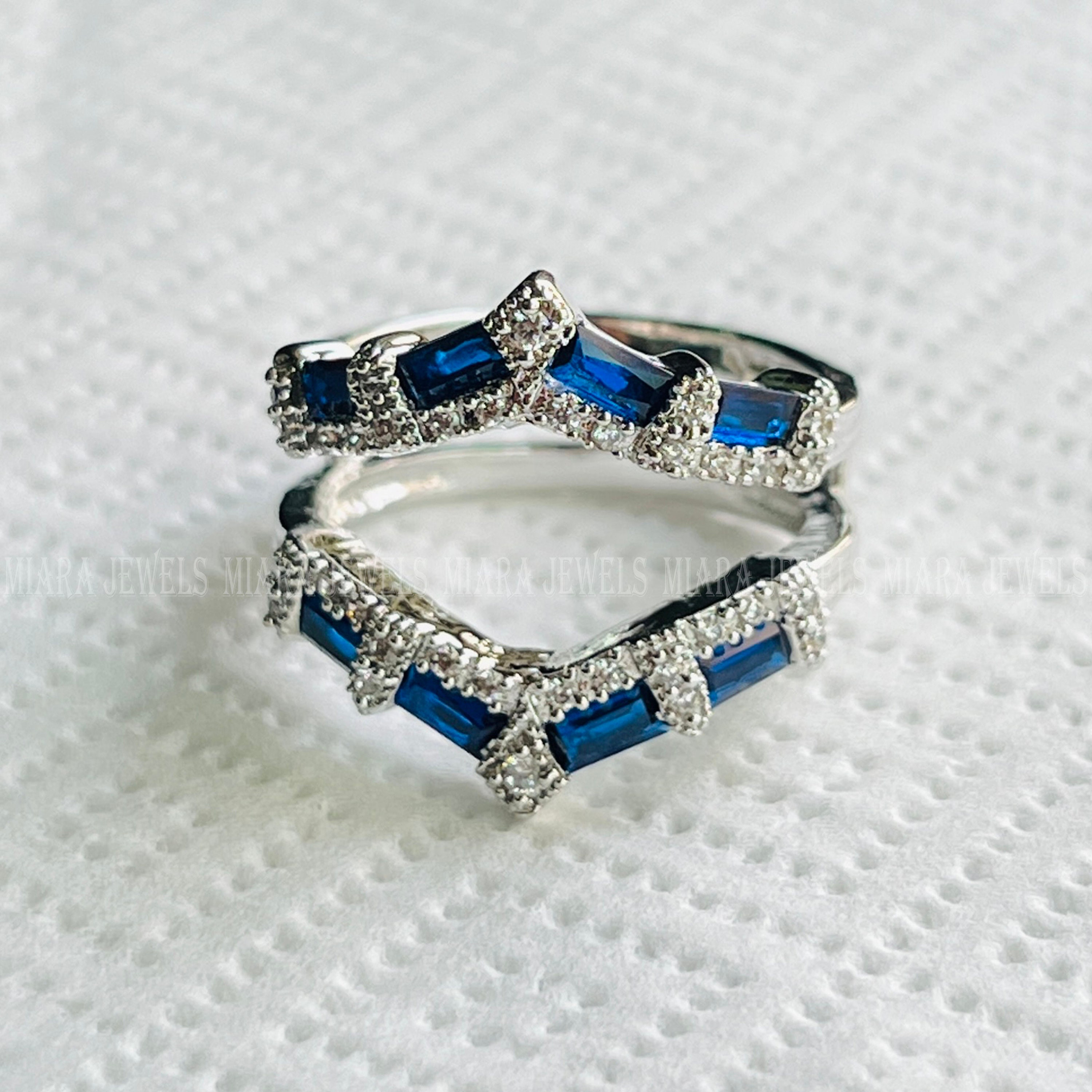 Enhancer Ring Guard 2ct Baguette Cut Blue Sapphire Engagement Ring ...