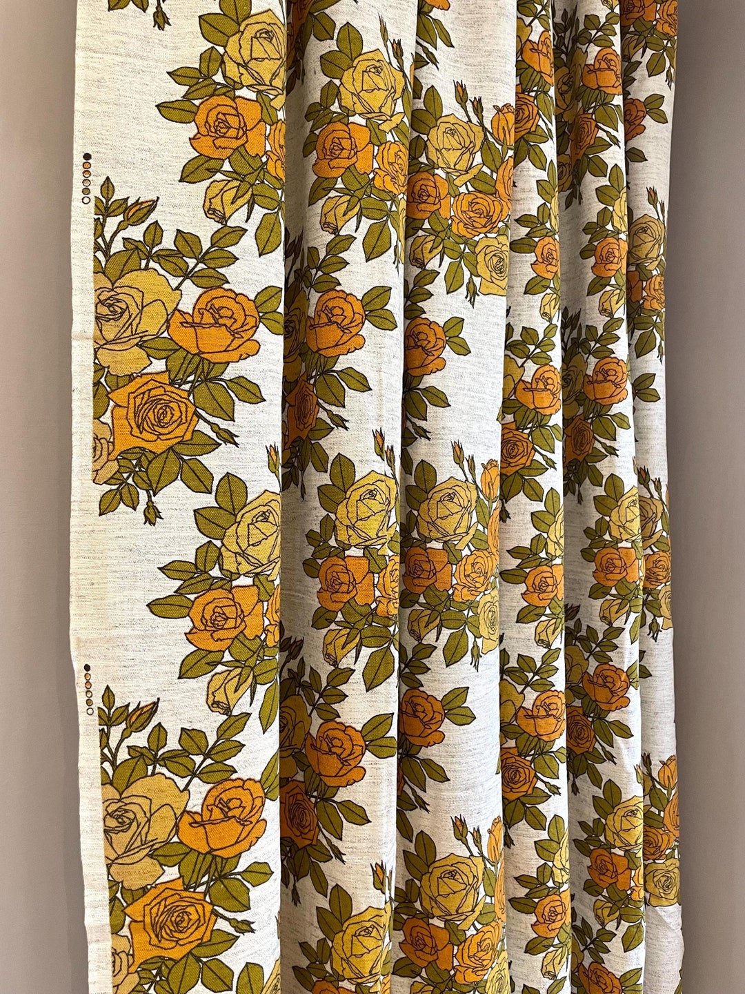 2 Pairs Scandinavian Vintage Curtain Panels, Yellow Floral Fabric ...