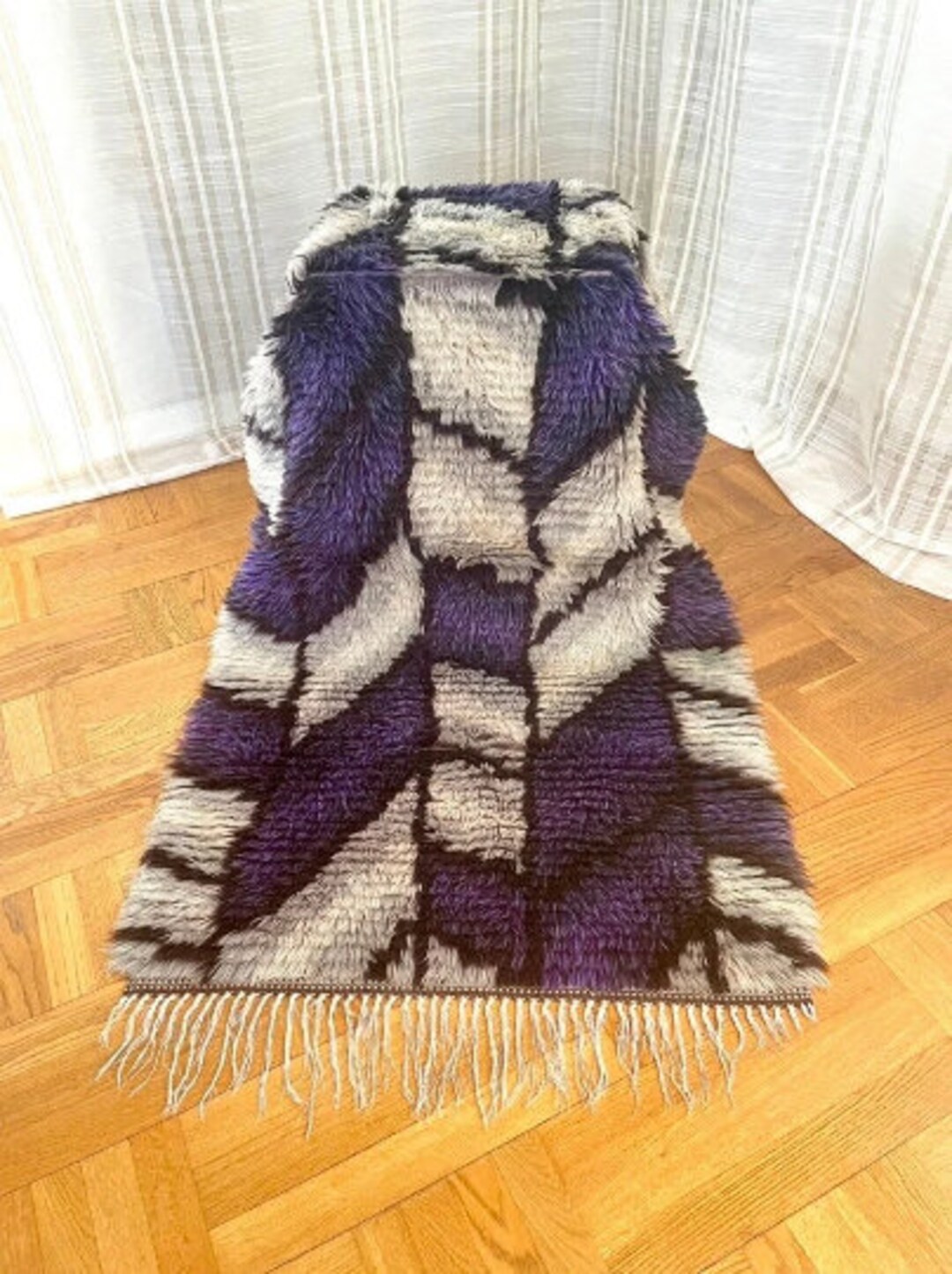 Vintage Retro Rya Rug, Scandinavian Vintage Rya Carpet, 60s, 70s. Mid ...