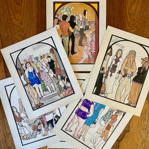 6 Original Illustrations, Ink Drawings From the 70s, 1970s, Mid Century ...
